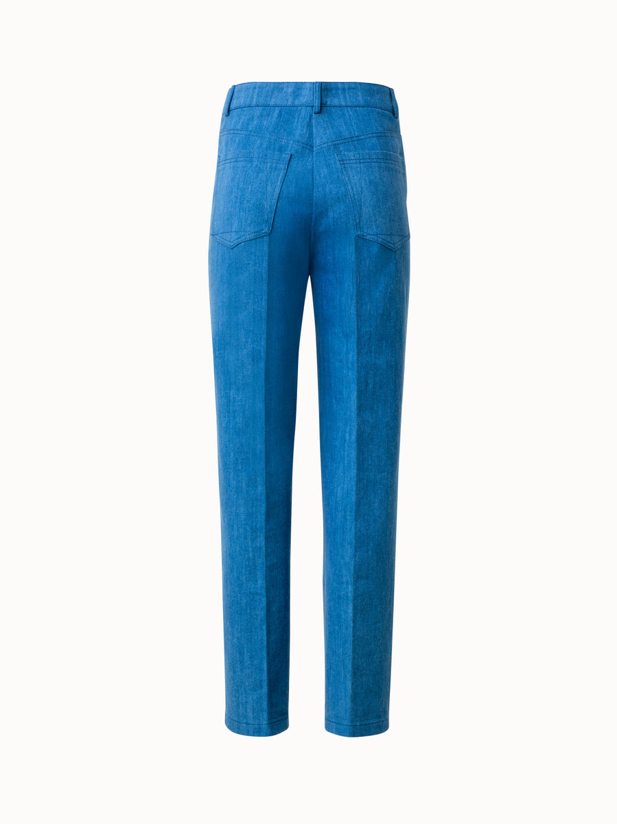 Cropped Tapered Cotton Denim Stretch Pants