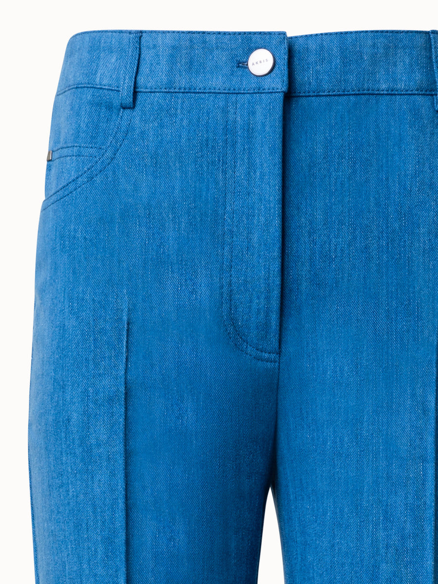 Cropped Tapered Cotton Denim Stretch Pants