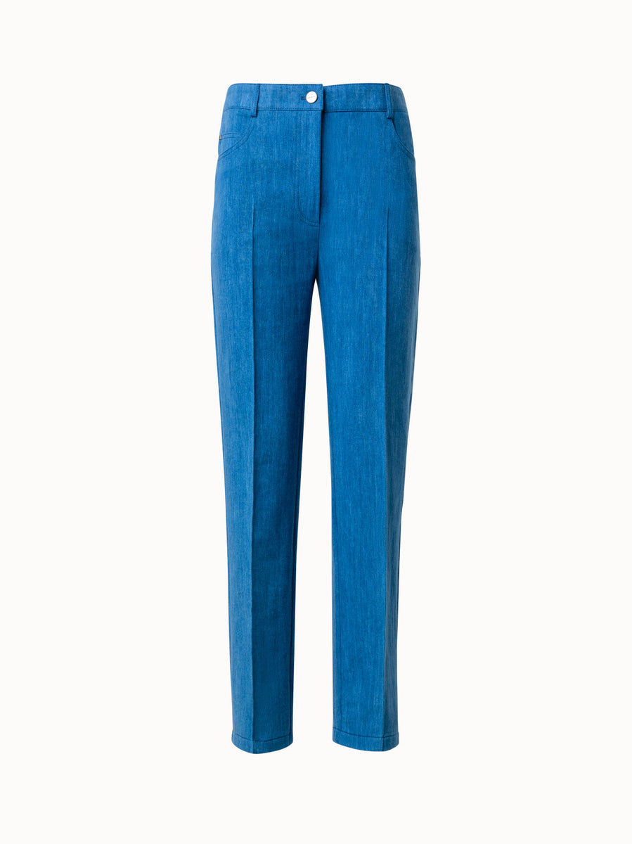 Cropped Tapered Cotton Denim Stretch Pants
