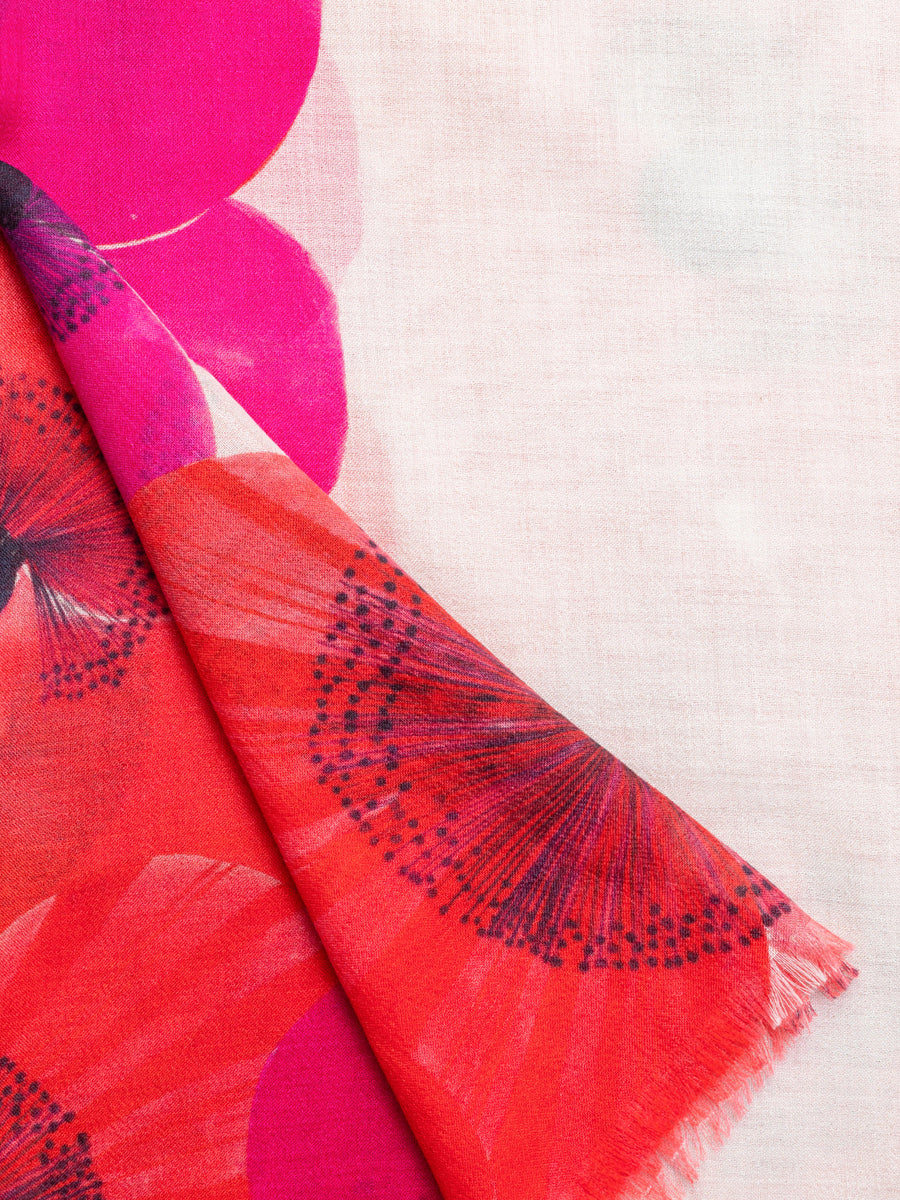 Cashmere Silk Scarf with Poppy Print