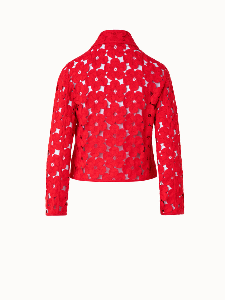 Short Silk Jacket with Anemone Embroidery