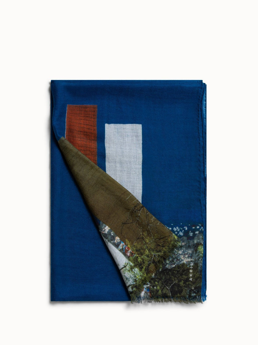 Barragan Towers Print Scarf & Royal Blue Mask
